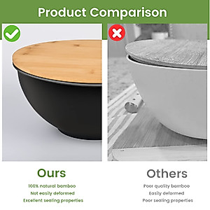 GEHE Salad Bowl with Lid, 10" Large Mixing Bowls with Lids Set, Bamboo Salad Bowl Set of 3, Salad Serving Bowl Set for Salad, Fruits, Pasta, Popcorn, Chips, Vegetables and Dishwasher Safe