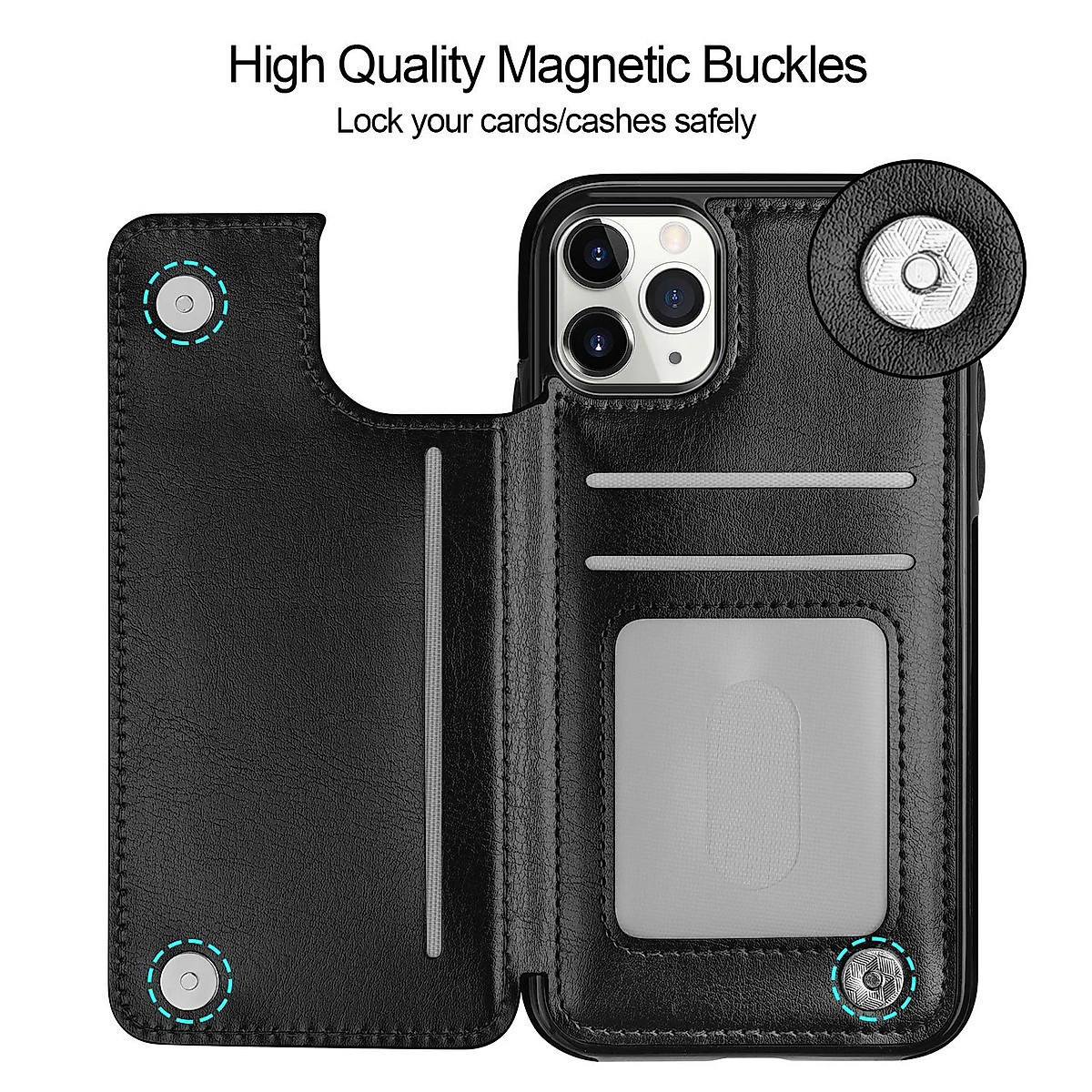 HianDier Wallet Case for iPhone 11 Pro Max Case Slim Protective Case with Credit Card Slot Holder Flip Folio Soft PU Leather Magnetic Closure Cover for 2019 iPhone 11 Pro Max 6.5 Inches, Black
