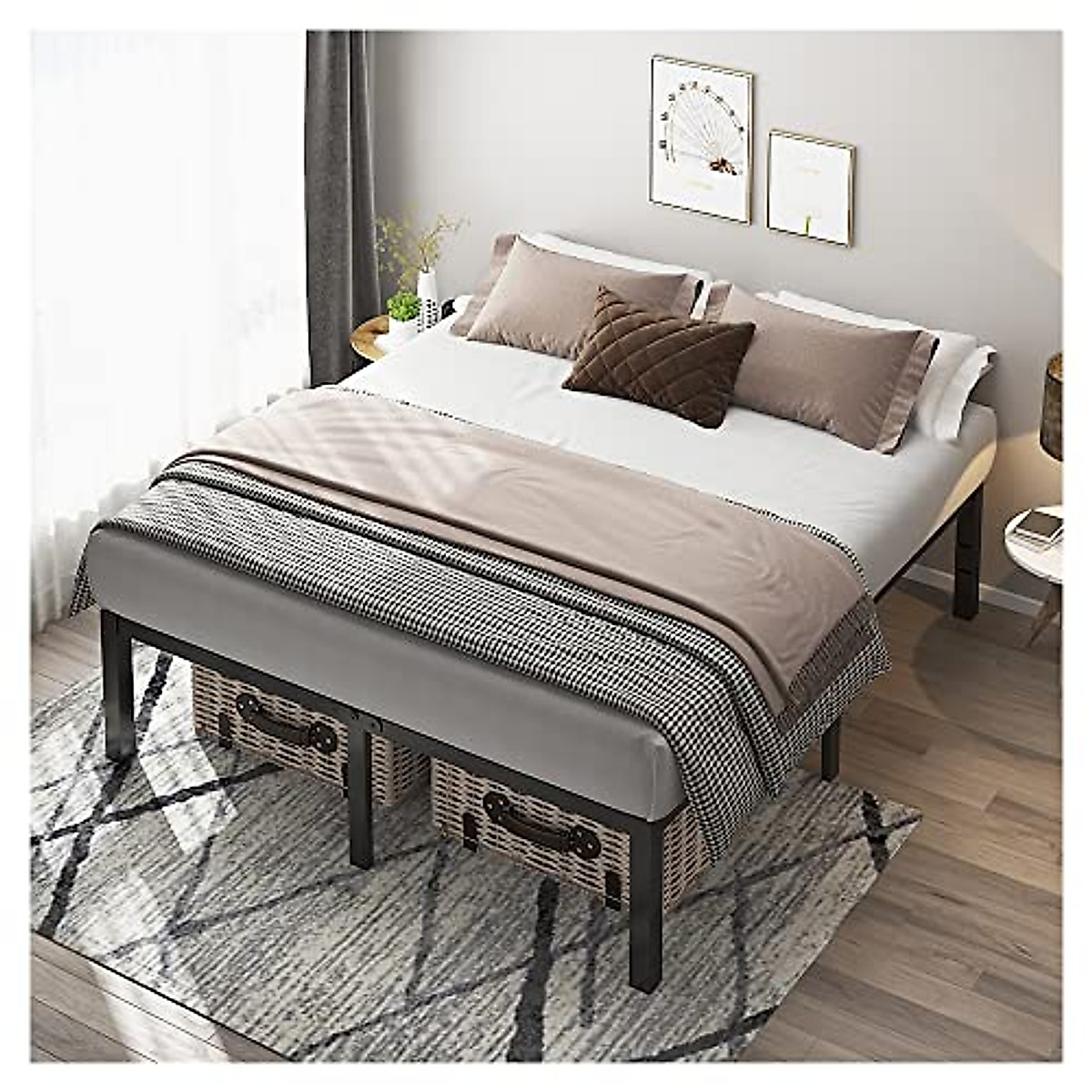 MAF King Bed Frame 14 Inch Heavy Duty Metal Platform BedFrame with Black Steel Slat Support Noise Free No Box Spring Needed
