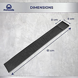ProTensils Rail Bar Mat 23" x 3.25" Black Rubber Bar Mats, Bar Service Spill Mats for Counter-Top (2 Pack)