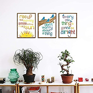 SEOLLX Watercolor Birds Inspirational Quote Art Print，Three little Birds Wall Art Set of 3（ 8 x10 ）Posters Don't Worry, Every Little Thing is Gonna be Alright,Motivational Typography Saying with Birds Canvas Wall Art Printing for Office Classroom Decor