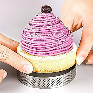 Sunnym 10Pcs Cake Mousse Ring Mould Kitchen Baking Dessert Steel Round Perforated Fruit Pie Quiche Cake Mousse 6cm