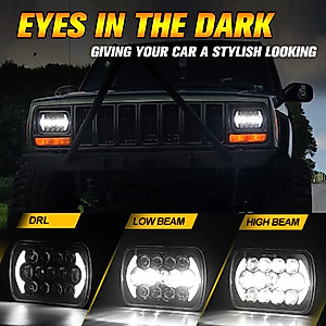 SPL 105W Brightest 5x7 7x6 Projector Led Headlights Sealed Beam H4 Plug H6054 H5054 with DRL Compatible with Jeep Wrangler YJ Cherokee XJ Ford Chevy GMC Toyota etc(Black Pair)
