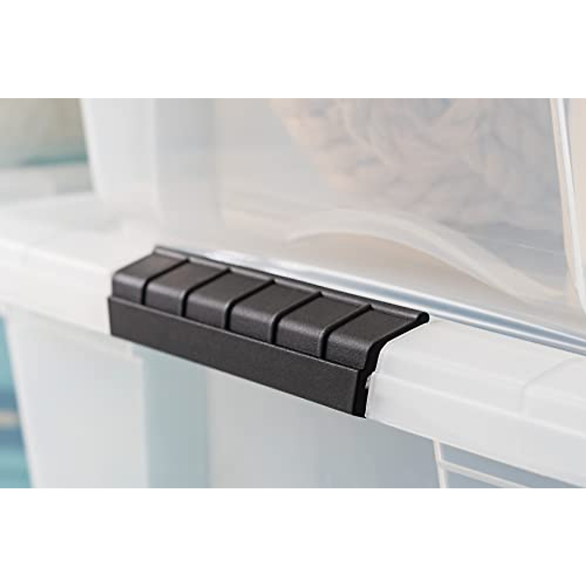 IRIS USA 53 Qt. Plastic Storage Container Bin with Secure Lid and Latching Buckles, 6 pack - Clear, Durable Stackable Nestable Organizing Tote Tub Box Sports General Organization Garage Large