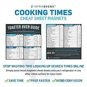 Toaster Oven Cheat Sheet Cooking Times Chart Magnet Accessories, Baking & Grilling Cookbooks, Food Temperature Guide Compatible with Breville, Cuisinart, Oster, Hamilton Beach, Kitchenaid +More