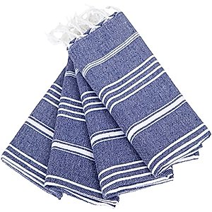 Clotho Turkish Hand Towels Set of 4 for Decorative Bathroom | Kitchen Towels and Dishcloths Sets Boho Farmhouse | 100% Cotton 18 x 40 Inches (Navy Blue)