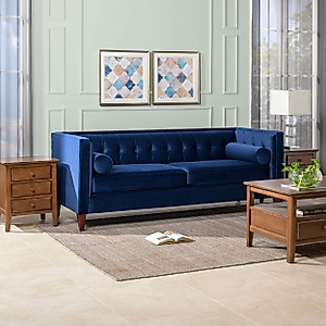 Jennifer Taylor Home Kinsley 84" Modern Tuxedo Tufted Sofa, Navy Blue Velvet