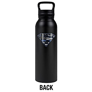 Superman OFFICIAL Superman Thin Blue Line Flag Shield Logo Pattern 24 oz Insulated Canteen Water Bottle, Leak Resistant, Vacuum Insulated Stainless Steel with Loop Cap, Black