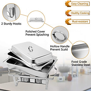 ROVSUN 8 Qt 6 Pack Full Size Stainless Steel Chafing Dishes Buffet Set, NSF Silver Rectangular Catering Chafer Warmer Set with Trays Pan Lid Folding Frame Stand for Kitchen Party Banquet Dining