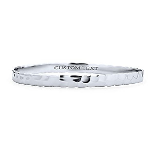 Bling Jewelry Personalize Medium Textured Stackable Hammered Bangle For Women Teens Matte .925 Sterling Silver Custom Engraved