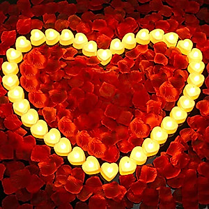 Caffox 3000Pcs Rose Petals with 36Pcs LED Tea Lights Candles, Rose Petals for Romantic Night for Her Set, Romantic Decorations for Special Night, Valentine's Day, Wedding, Anniversary Decorations