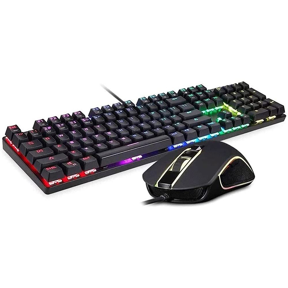 Gaming Keyboard and Mouse Rainbow Backlit Keyboard Mechanical Feel Keyboard Gaming Mouse for Computer Gamers