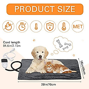 Set of 2 Pet Heating Pad Heated Dog Bed Electric Cat Warming Pad Adjustable Temperature Pet Warming Mat with Timer, Removable Washable Cover, Anti Bite Cord for Indoor Outdoor Pets, 17.7 x 27.6 Inch