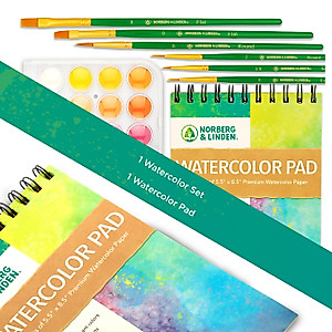 Norberg & Linden Watercolor Paint Set - 36 Premium Paints - 12 Page Pad - 6 Brushes - Painting Supplies with Palette, Watercolors, Art Pad Paper and Artist Brushes