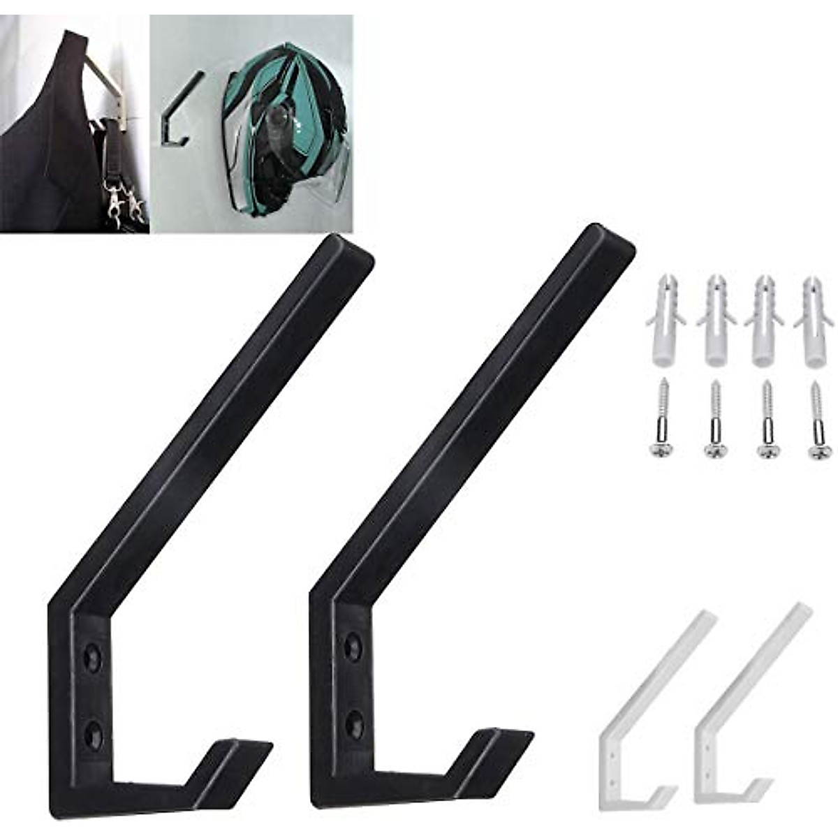 Fonture 6PCS Helmet Holders Plastic Hanging Hooks Wall Mounted Hangers Hat Glove Bag Shoe Clothes Rack (Black-6PC)