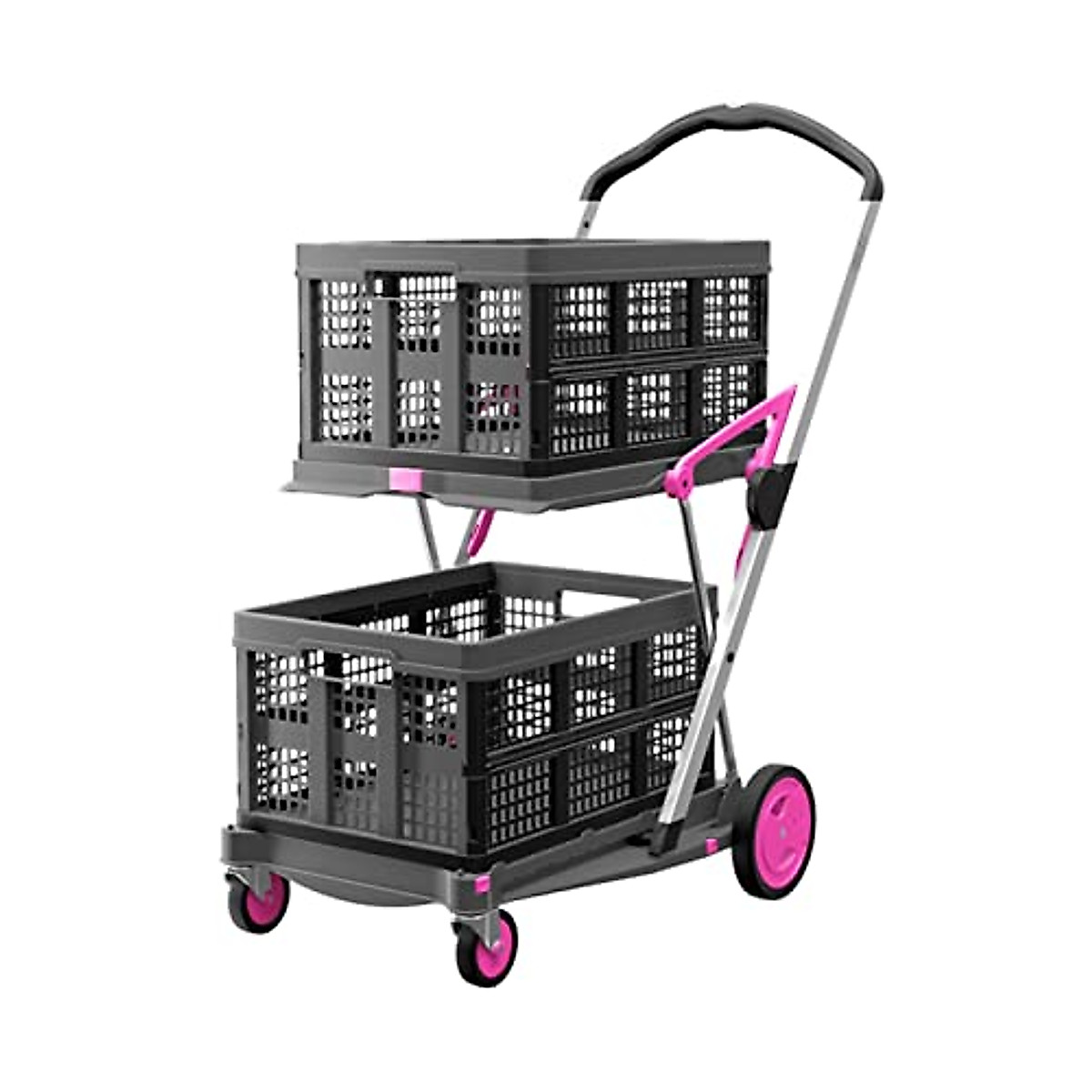 CLAX® The Original | Made in Germany | Multi Use Functional Collapsible Carts | Mobile Folding Trolley | Storage Cart Wagon | Shopping Cart with 2 Storage Crates (Pink)