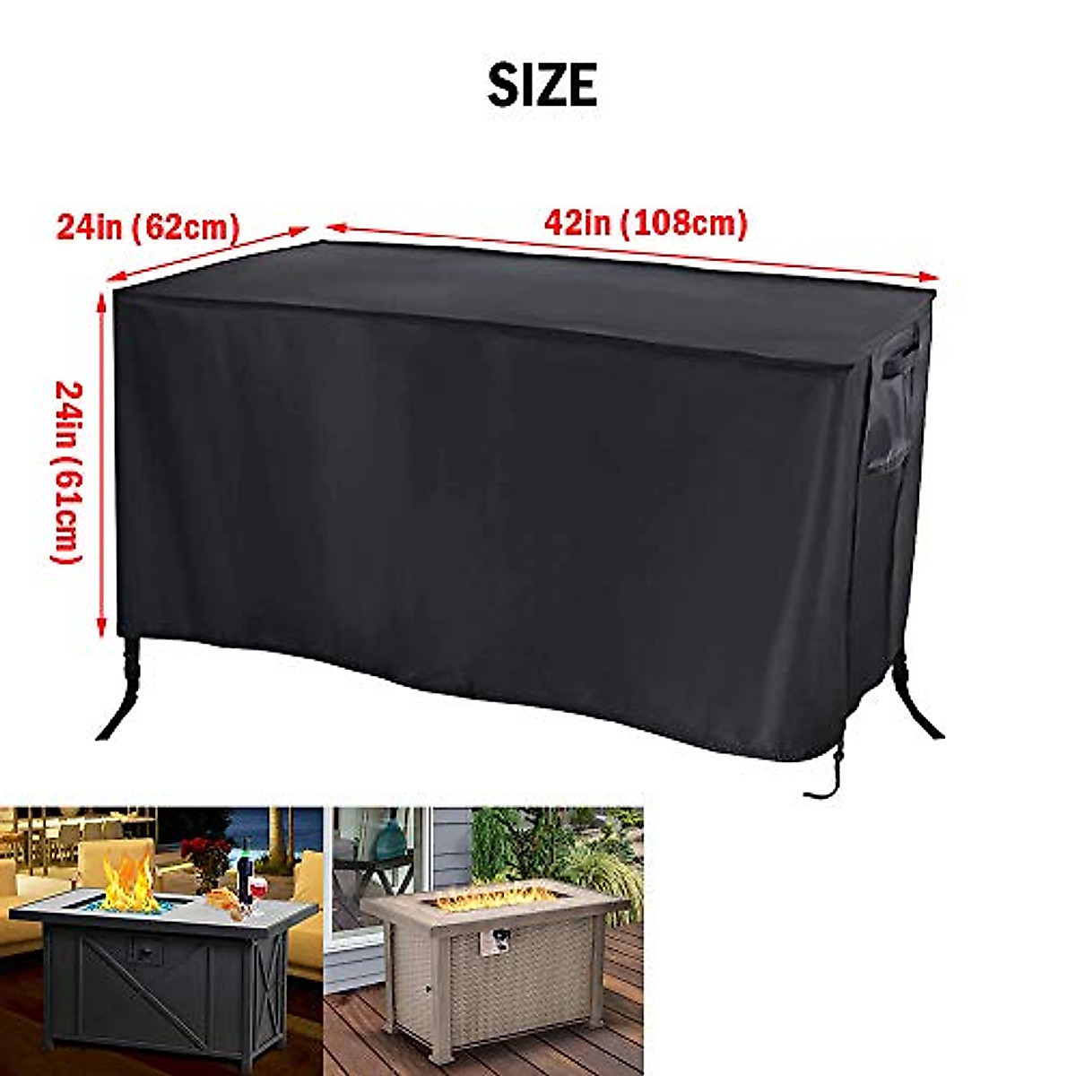 Aidetech Patio Fire Pit Cover Rectangular, 42Inch Firepit Cover Outdoor Waterproof Weatherproof Gas Firepit Table Cover (Rectangular: 42”L x 24”W x 24”H)