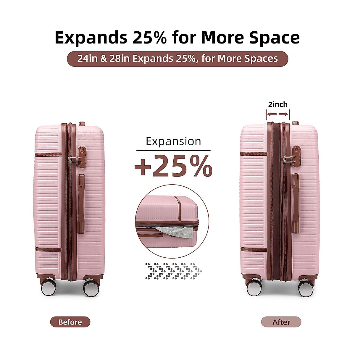 Lulusail Luggage Sets 6 Piece with two Cosmetic Case, Expandable(Only 28 & 24") Hardside Luggage with 360° Spinner Wheels, Durable Luggage Set Clearance For Women Men, Rose Gold