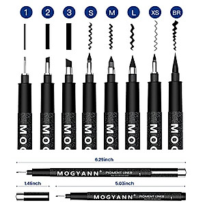 Mogyann Art Pens, Black Drawing Pens 8 size Ink Pens Set for Artist Writing, Sketching, Manga, Anime