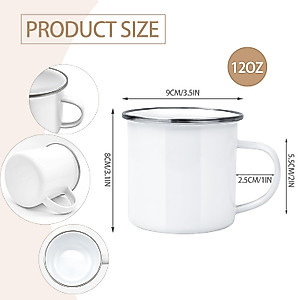YOUKE OLA 16 Pack Sublimation Blanks Enamel Mug Camping Outdoor Coffee Travel Metal Mug with Silver Rim for Heat Transfer DIY Gift White 12oz