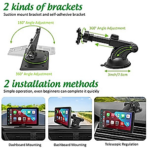 Carpuride W707 2023 Newest 7 Inch Screen Portable Wireless Apple Carplay & Android Auto, Car Radio Receiver Mp5 Player with Mirror Link, Color Light Key, Sucker Holder & Dashboard Mounted