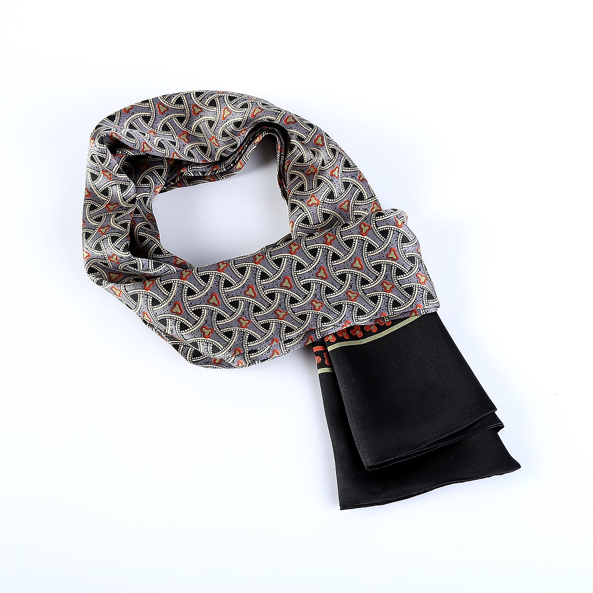 YangtzeStore Charmeuse Satin Silk Scarf for Men (Black with Check Pattern)