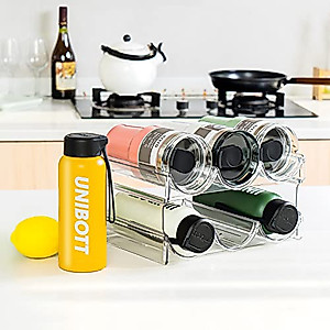 Puricon Stackable Water Bottle Organizer for Cabinet, Clear Bottle Storage Rack Plastic Bottle Holder for Insulated Sports Flask Kids Bottles Travel Mug Tumbler Organizer for Kitchen Pantry -2 Pack