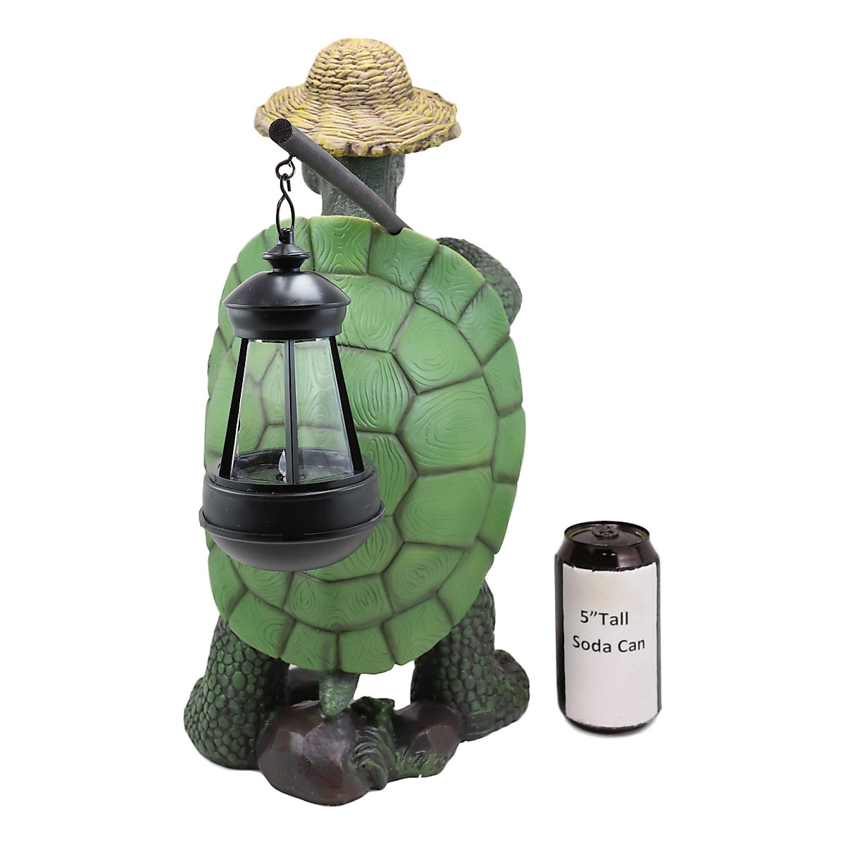 Ebros Gift Nautical Nature Lover Adventure Hiking Tortoise with Straw Hat Statue Carrying Solar Powered Lantern LED Light On A Pole Turtle Garden Yard Pool Patio Deck Home Decorative Accent