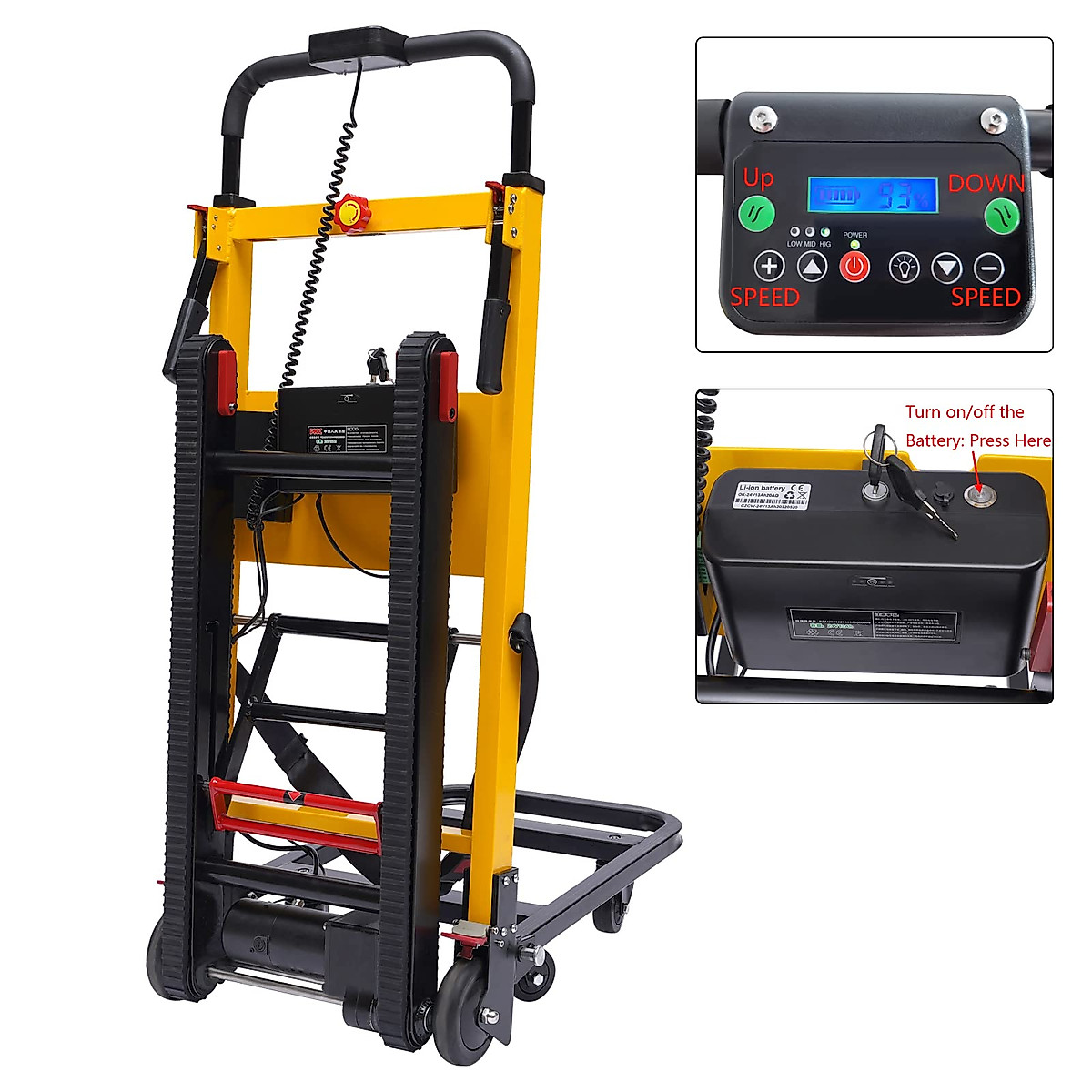 VPABES Electric Folding Stair Climbing Hand Truck, Cart Dolly 350lbs Max Load, Heavy Duty Stair Climber Cart Hand Trolley Moving Dolly with 6 Wheels Battery Powered