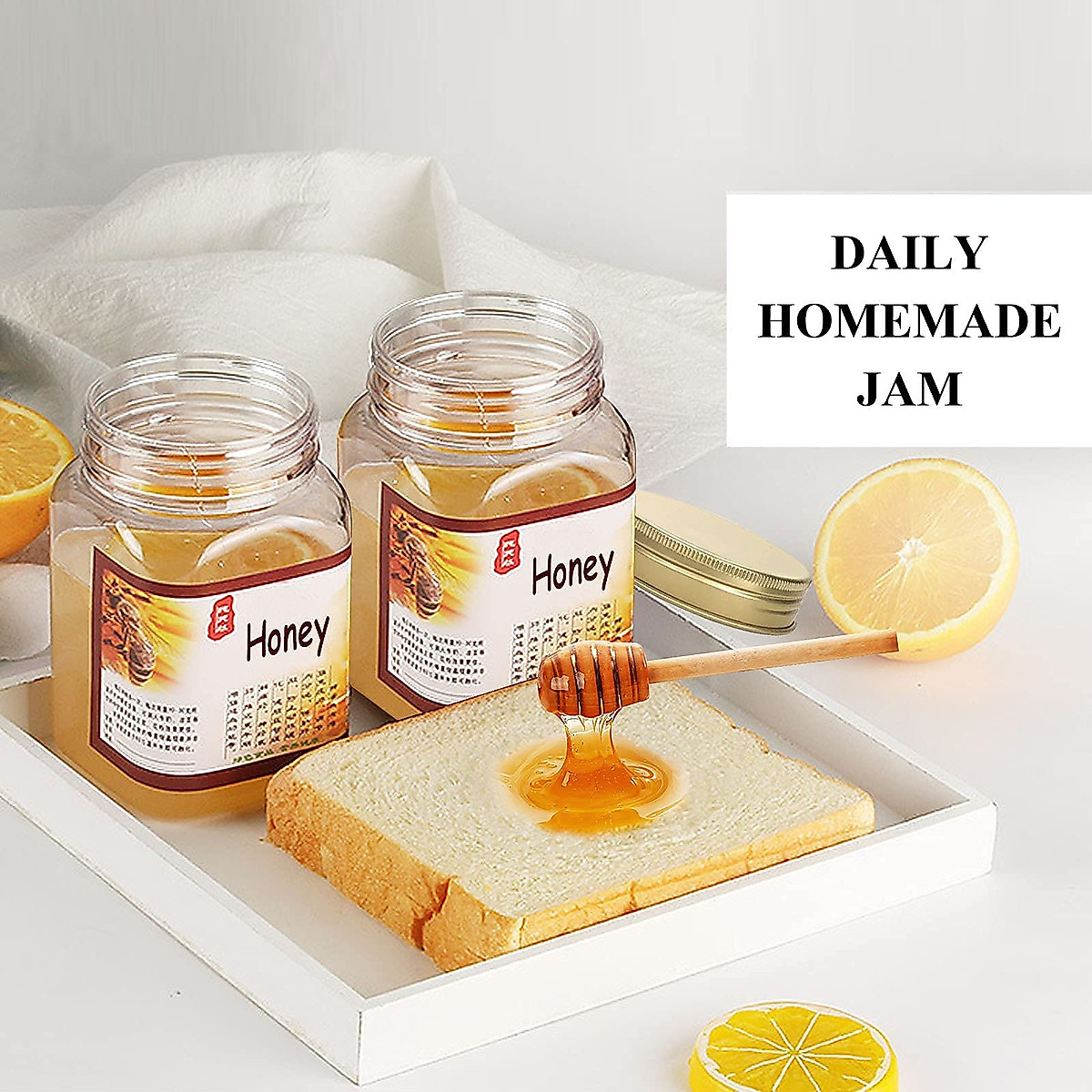 12oz Clear Plastic Jars with Colorful Metal Lid - BPA-Free Refillable Clear Square Cosmetic Container for Storage (6 Pack)