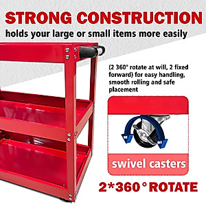 YATOINTO Updated Rolling Tool Cart 330LBS Metal 3 Tier Rolling Cart Carts with Wheels Heavy Duty Utility Carts, Ergonomic Handle Rolling Mechanic Tool Cart Storage Organizer for Warehouse Garage