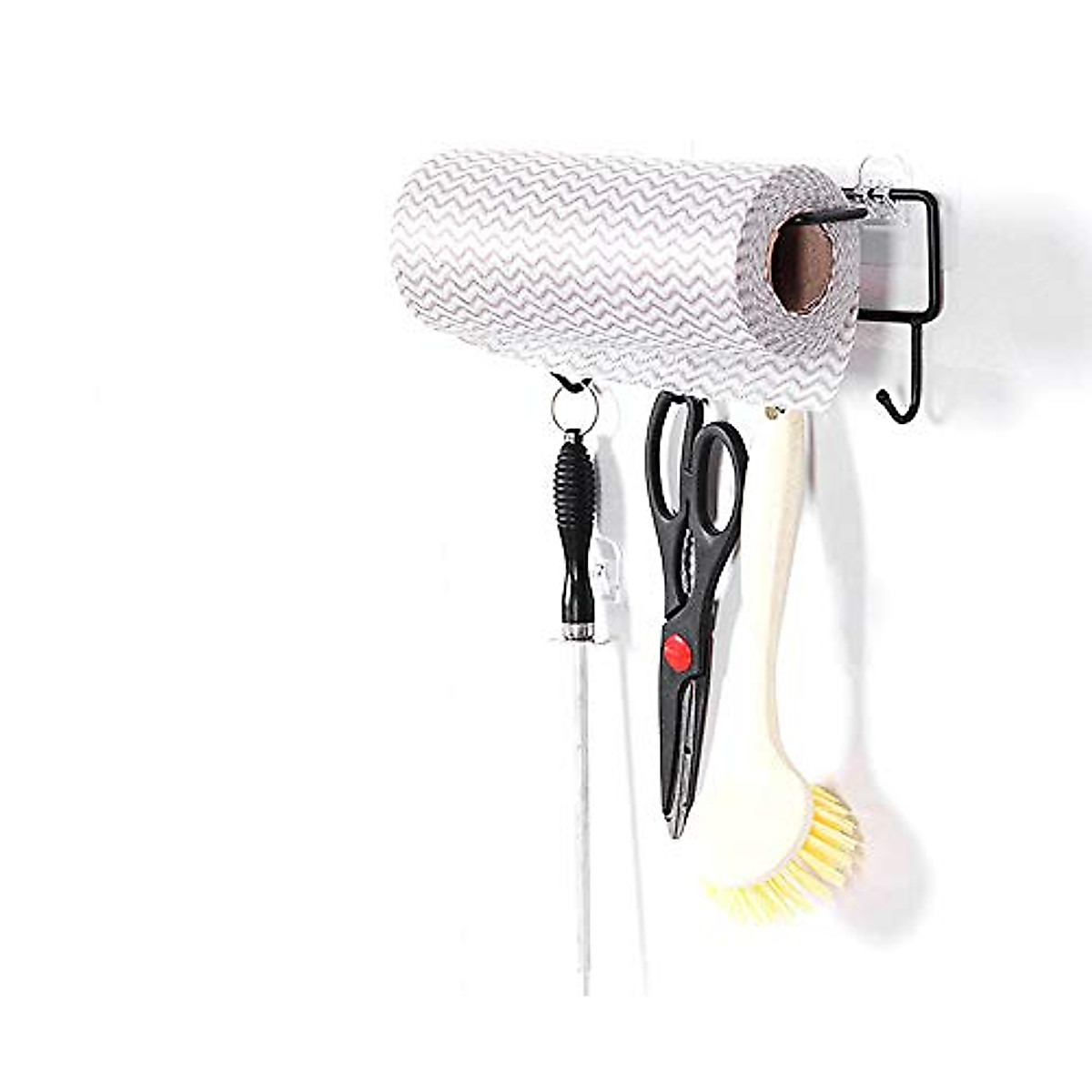 Iron Racks Kitchen Nail-Free Seamless Paste Hanging Paper Towel Bathroom wall Hook Wardrobe Closet Rack Toiletries Cabinet Storage Rack (Black)