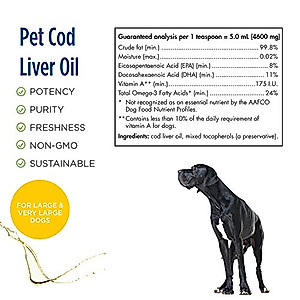 Nordic Naturals Pet Cod Liver Oil, Unflavored - 16 oz - 1104 mg Omega-3 Per Teaspoon - Fish Oil for Dogs with EPA & DHA - Promotes Skin, Coat, Joint, & Immune Health