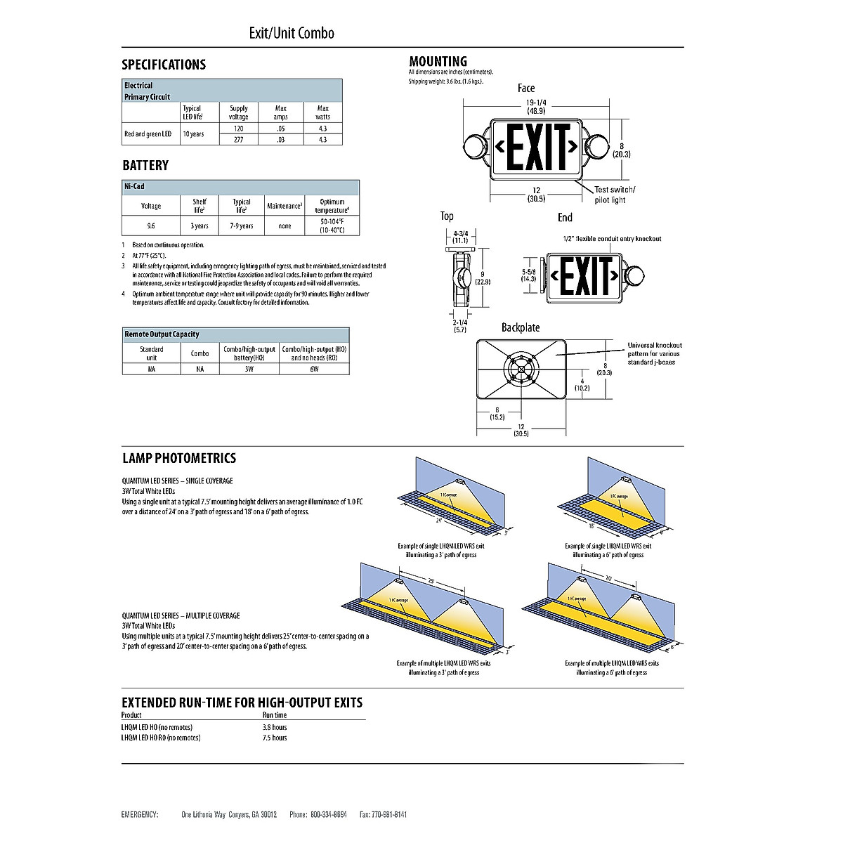 Lithonia Lighting LHQM LED B G M6 LED 2-Light Exit Sign/Emergency with Led Heads & Green Stencil, Black