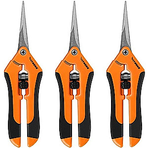 VIVOSUN 6.5 Inch Gardening Scissors Hand Pruner Pruning Shear with Straight Stainless Steel Blades Orange 3-Pack