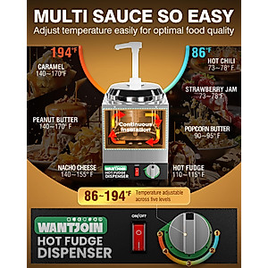 WantJoin Nacho Cheese Dispenser with Pump,2.8Qt Nacho Cheese Warmer,Stainless Steel Hot Fudge Warmer W/5-Level Temperature Adjustment,Commercial Hot Fudge Dispenser for Hot Fudge Cheese Caramel