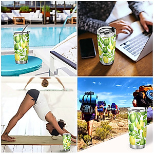 Yasala Tumbler Lemon Lime Watercolor Insulated Office Coffee Cup Back to School Beverage Container Travel Mug with Straw and Lid Double Wall Stainless Steel 20oz