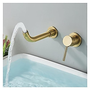 Bathroom Basin Faucet Brushed Concealed Wall-Mounted Faucet 360 Degree Rotating Single Handle hot and Cold Water Bath Mixer Faucet(Golden)