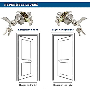 Gobrico Brushed Nickel 2 Keyed-Alike Entry Door Locksets with Lock and Same Key Wave/Drop-Style Interior/Interior Door Handles with Universal Levers