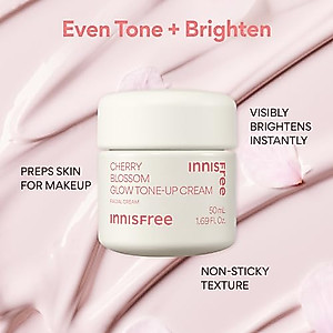 innisfree Cherry Blossom Glow Tone-Up Cream with Niacinamide for Bright, Even Skin Tone, Korean Skincare Gel Moisturizer for Face (Packaging May Vary)
