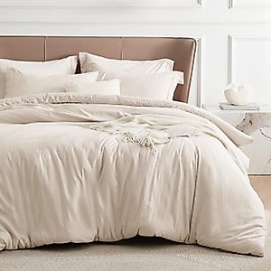 Bedsure Beige Duvet Cover Queen Size - Super Soft Cationic Dyed Duvet Cover for Kids with Zipper Closure, 3 Pieces, Includes 1 Duvet Cover (90"x90") & 2 Pillow Shams, NO Comforter