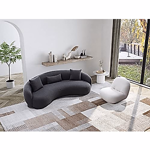 Acanva Mid Century Modern Curved Living Room Sofa, 4-Seat Boucle Fabric Couch for Bedroom, Office, Apartment, Dark Grey