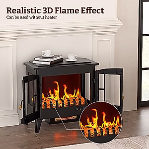 Electric Fireplace Stove, Indoor Freestanding Fireplace Heater with 3D Realistic Flame, Infrared Electric Stove Heater,Overheating Safety System,Thermostat, Portable 1000W/1500W(23 Inch)