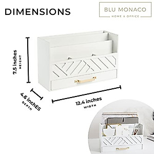BLU MONACO White Wooden Desk Organizer with Drawer and Gold Handle - Desk Organizers and Accessories for Office Organization and Storage - Home, Office and Classroom Desk Supplies and Organizers
