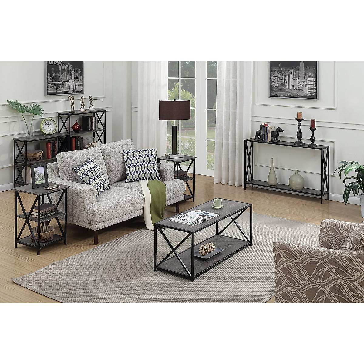 Convenience Concepts Console Table Tucson Shelf, Weathered Gray/Black