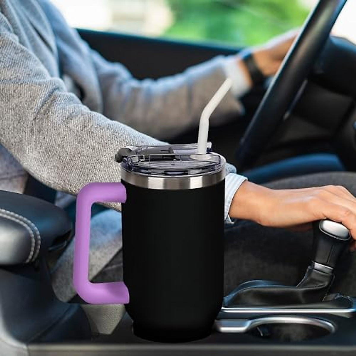Cute Sleeping Sushi Japanese Food 40 Oz Car Cup Stainless Steel Travel Mug Leak-Proof Insulated Tumbler with Handle Violet-style
