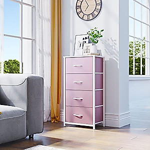 YITAHOME Dresser with 4 Drawers - Storage Tower Unit, Fabric Dresser for Bedroom, Living Room, Closets & Nursery - Sturdy Steel Frame, Wooden Top & Easy Pull Fabric Bins, Pink