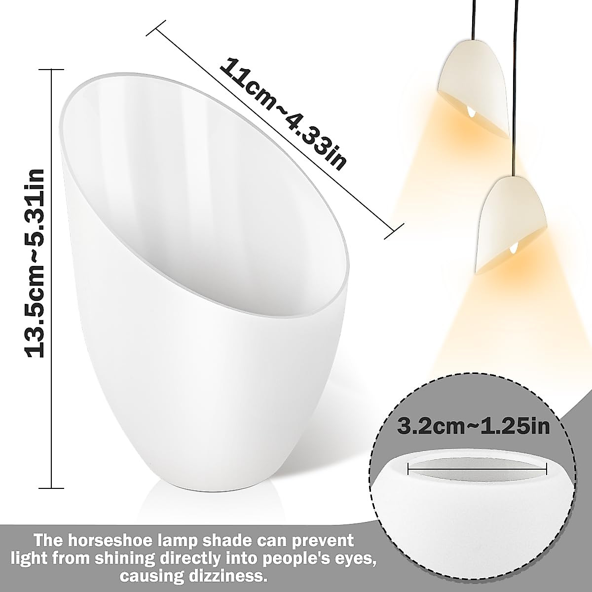 6 PCS White Plastic Lamp Shade, 4.1 inch Diameter Horseshoe Lampshade Replacement Lampshade for Chandelier, Pendant Light, Wall Sconces Series, Easy to Install(32mm)