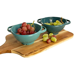 Crisp 2 Pack Mini Colander Berry Baskets - Plastic, Durable Kitchenware, Dishwasher Safe - Made in the USA - Prussian Blue & Light Teal