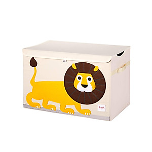 3 Sprouts Large Toy Chest for Kids with Lid and Handles - Collapsible Toy Storage Bin/Trunk/Box/Basket Organizer for Boys & Girls Playroom, Nursery, Lion